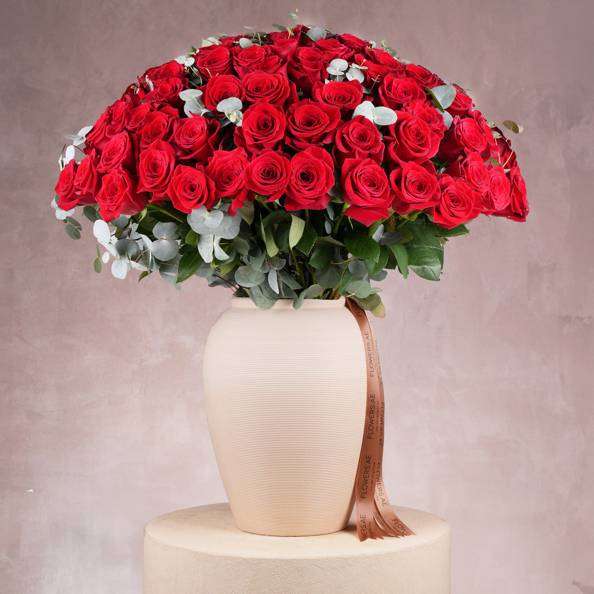 100 Red Roses - Vase | Free Same-Day Delivery to all Emirates - Flowers.ae