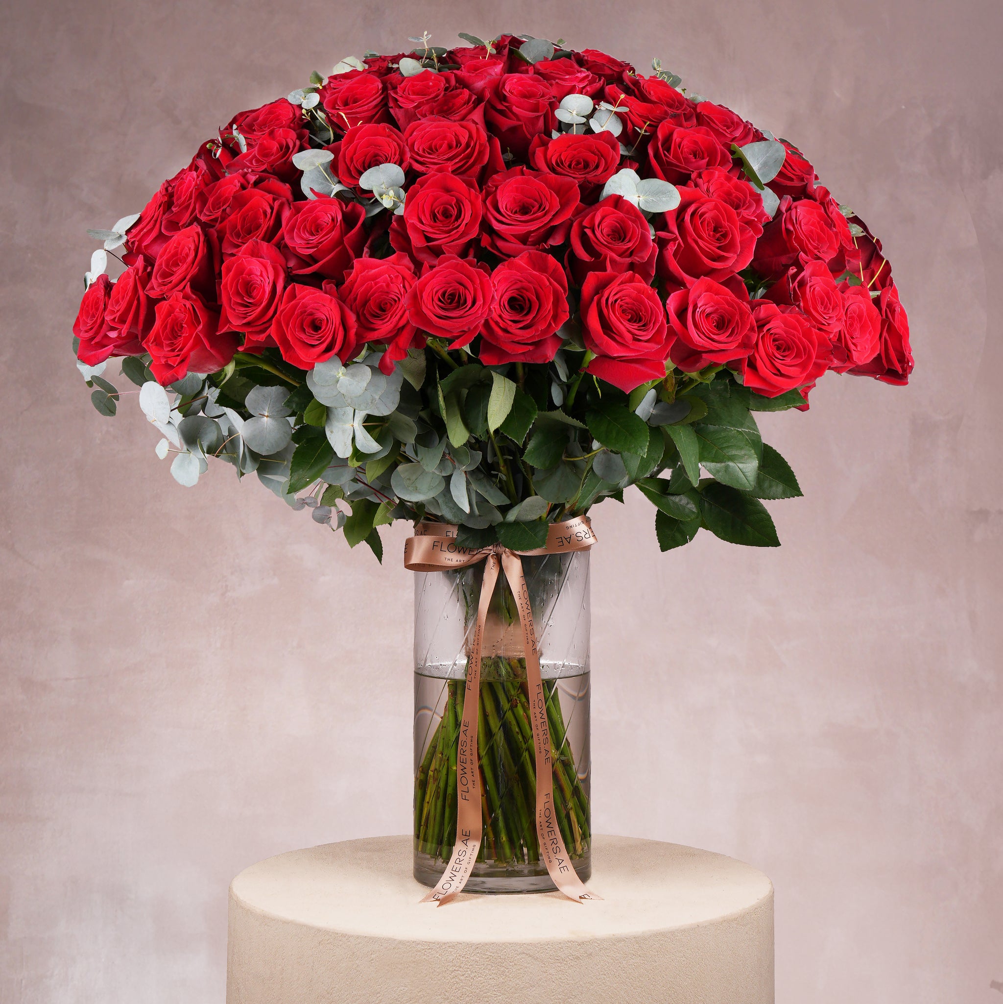 100 Red Roses - Vase | Free Same-Day Delivery to all Emirates - Flowers.ae