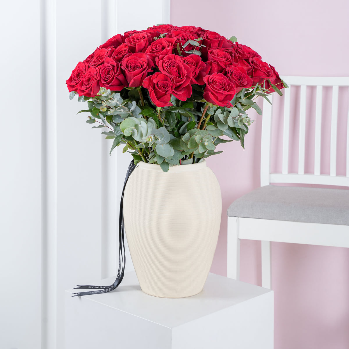 50 Red Roses - Vase | Free Same-Day Delivery to all Emirates - Flowers.ae