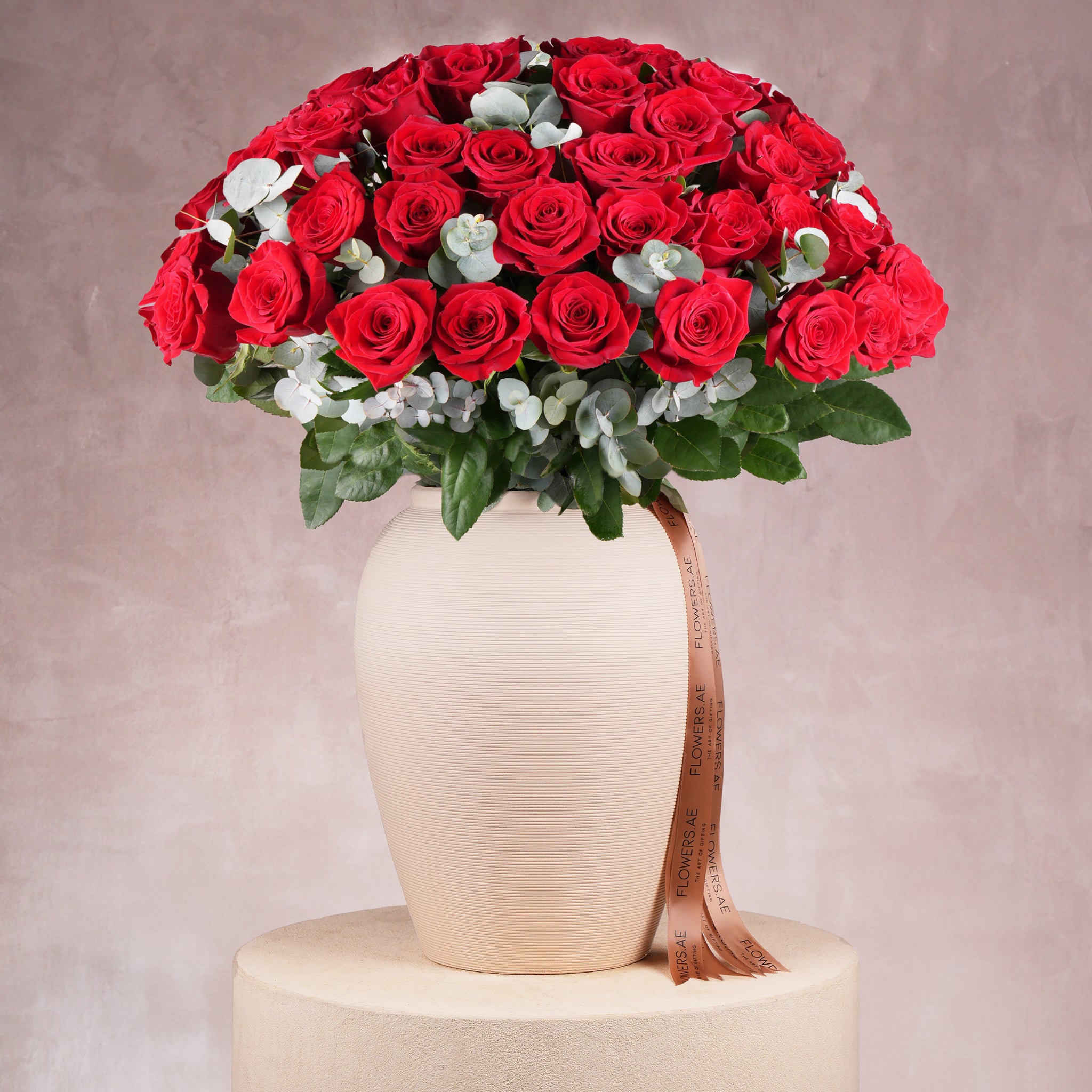 50 Red Roses - Vase | Free Same-Day Delivery to all Emirates - Flowers.ae